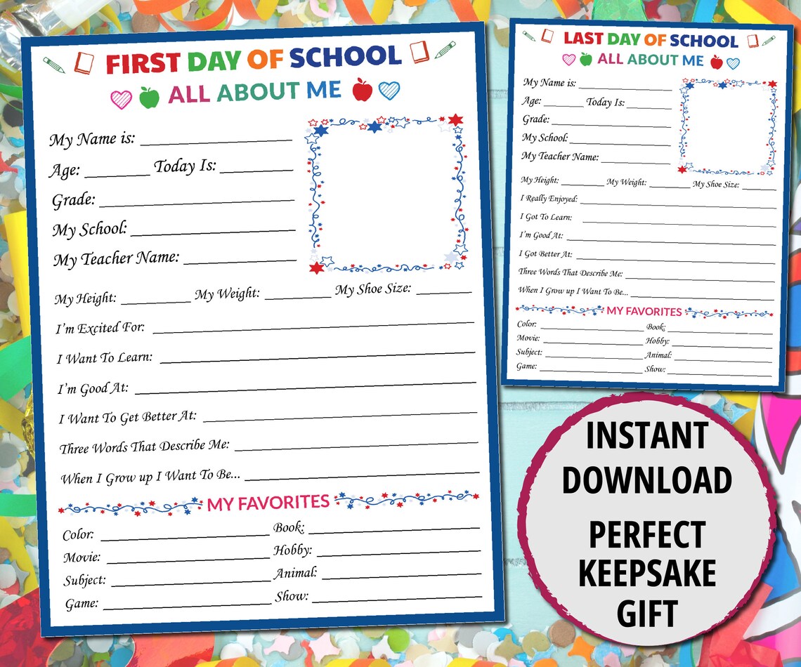 First and Last Day of School Printable Back to School All About Me Kids ...