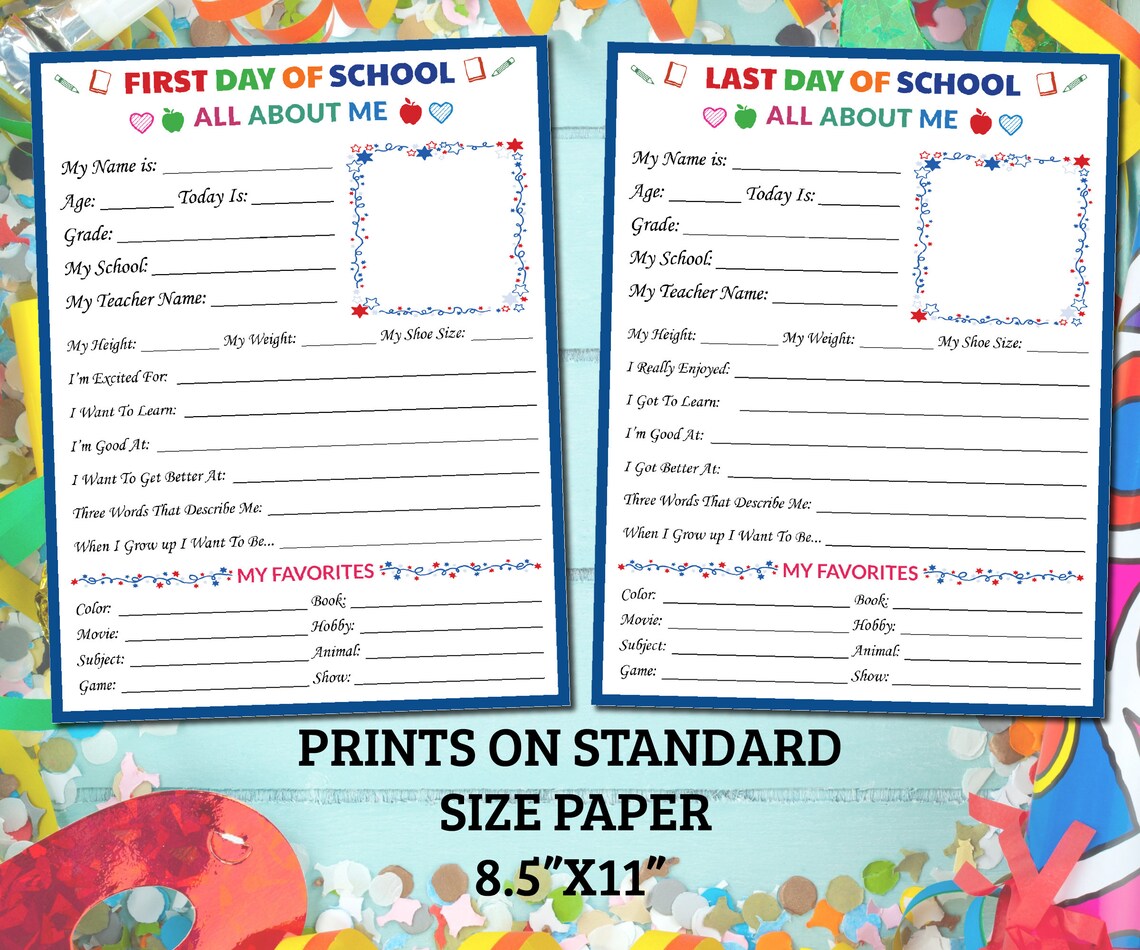 First and Last Day of School Printable Back to School All About Me Kids ...