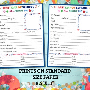First and Last Day of School Printable Back to School All About Me Kids ...