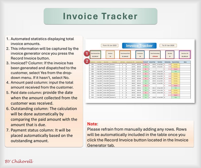 Invoice Tracker Excel Template Generator With VBA & Interactive ...