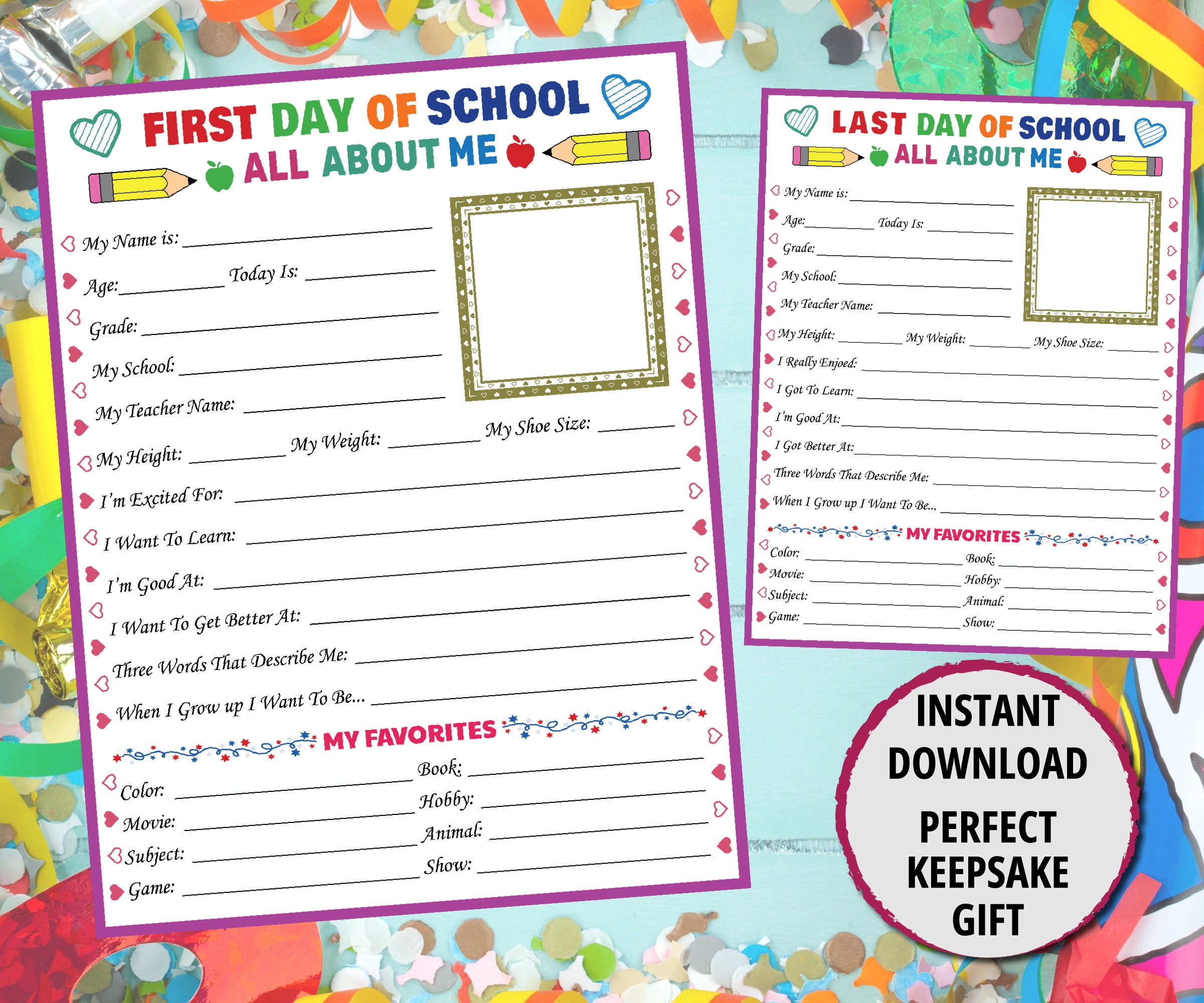 First and Last Day of School Printable Back to School All About Me ...