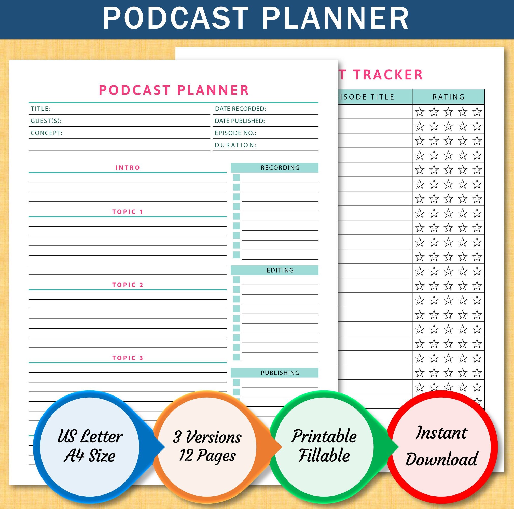 Editable Podcast Planner & Tracker Printable Template Perfect Podcast ...