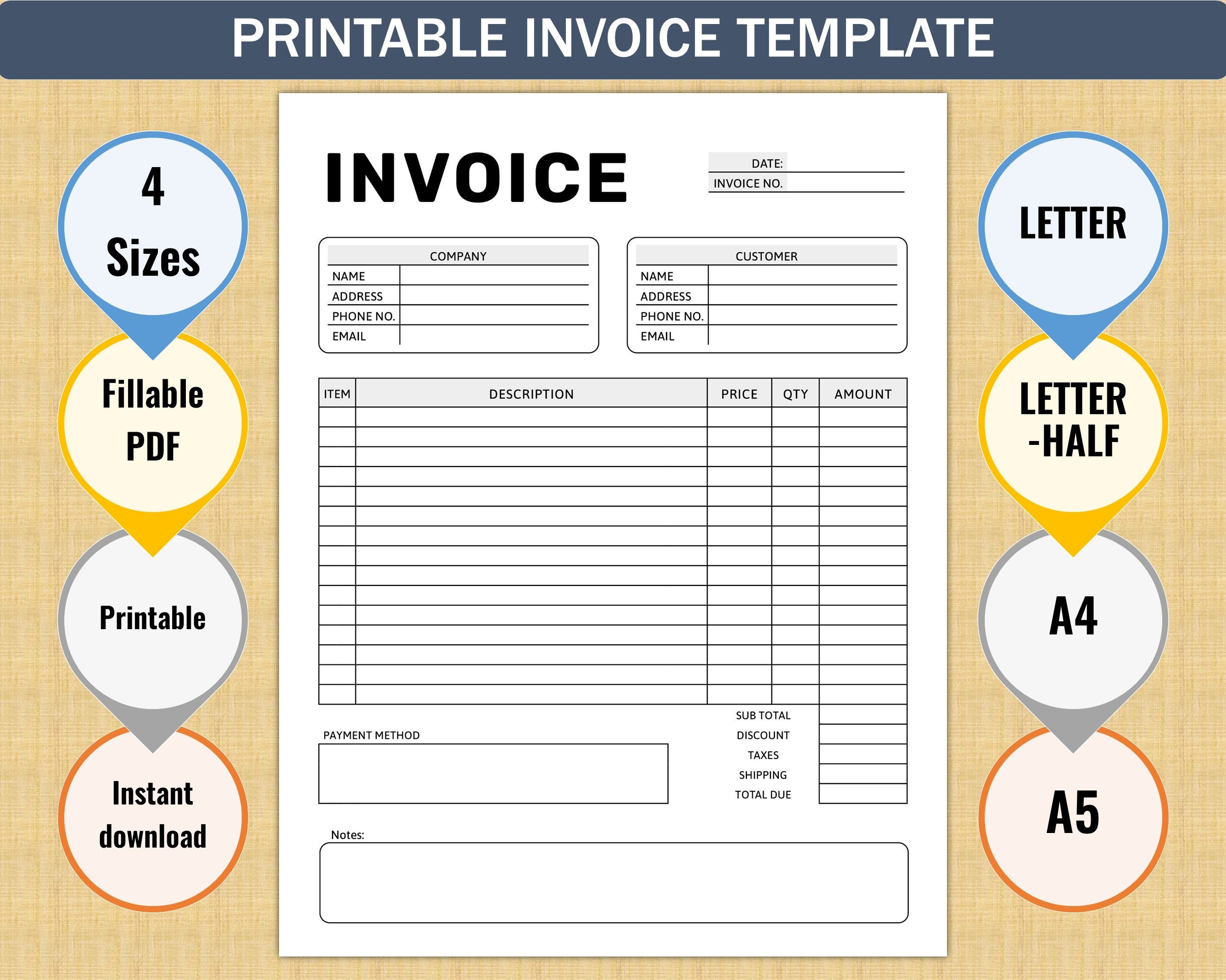 Invoice Template for Small Business Bookkeeping, Receipt, and Service Invoice Digital PDF ...