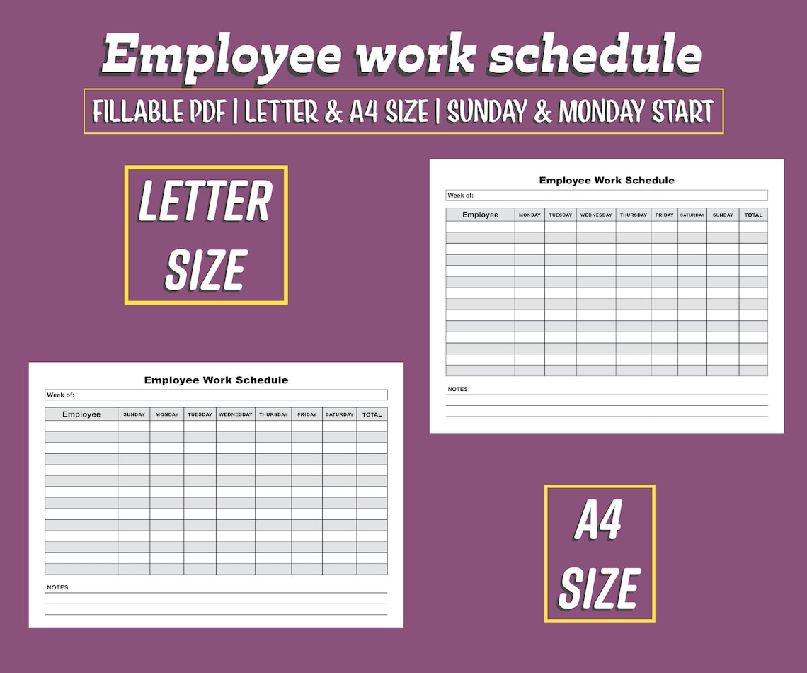 Editable Employee Work Schedule Template | Digital Weekly Work Planner ...