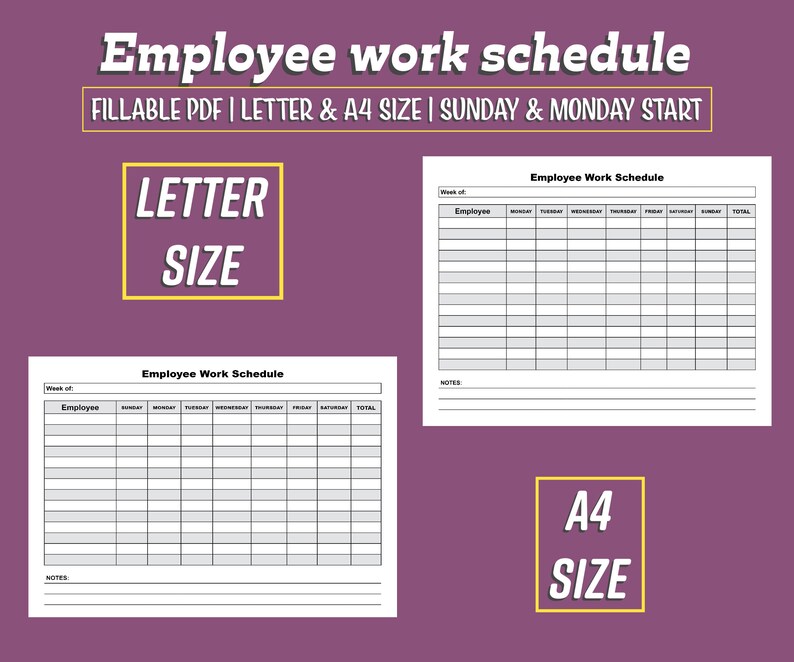 Editable Employee Work Schedule Template | Digital Weekly Work Planner ...