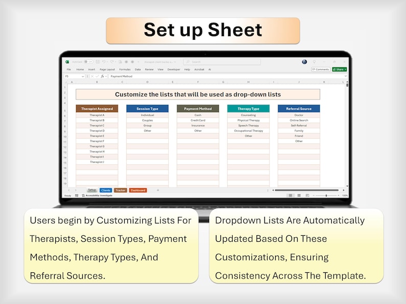 Therapist Client Tracker Excel & Google Sheets Therapy Planner Notes ...