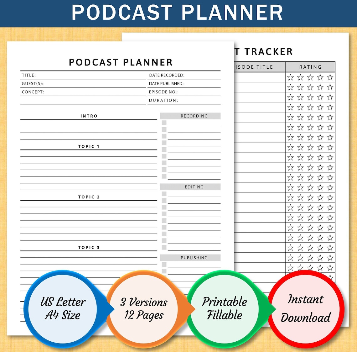 Editable Podcast Planner & Tracker Printable Template Perfect Podcast ...