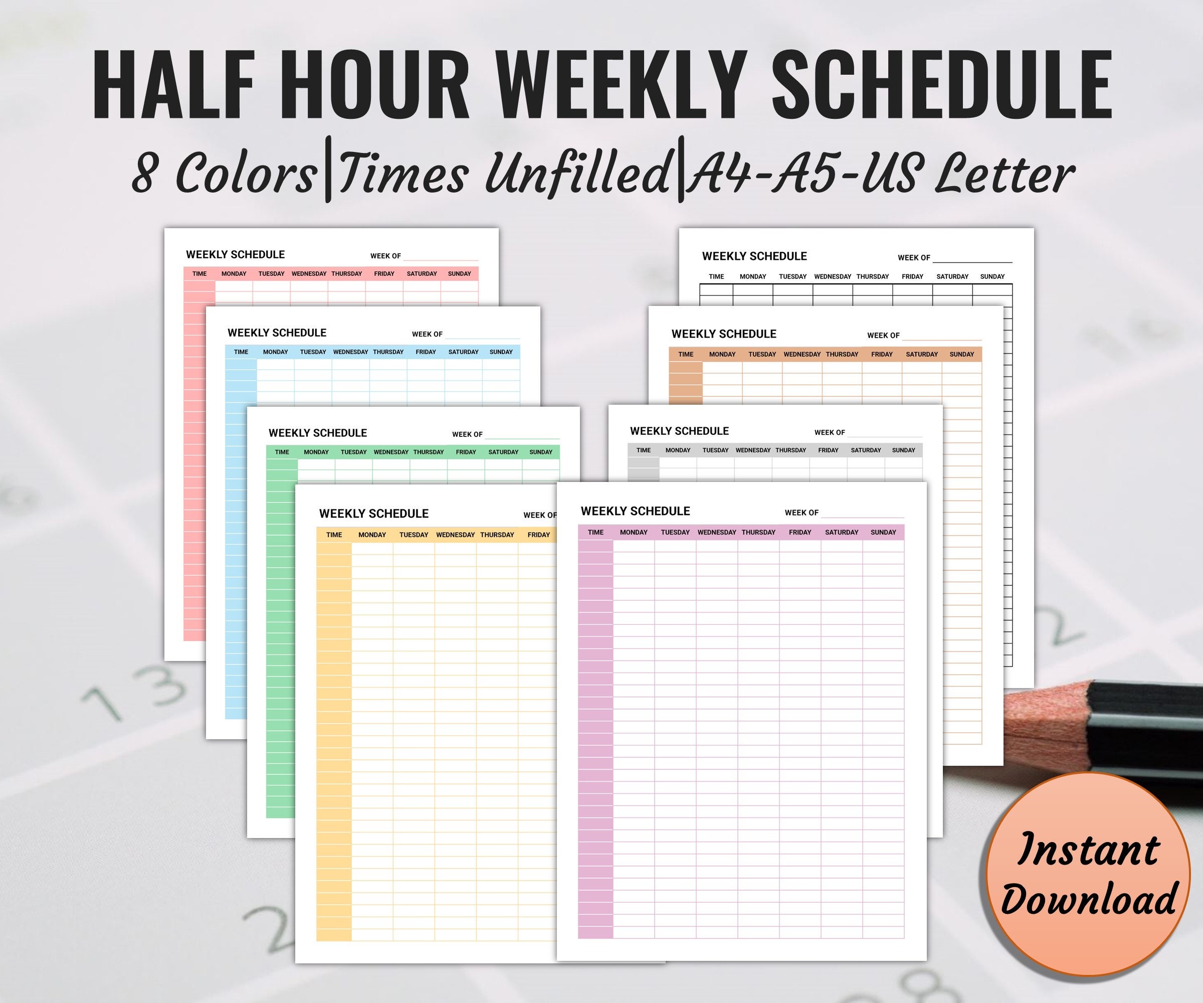 Half Hour Weekly Schedule Printable Daily Agenda Planner - Etsy