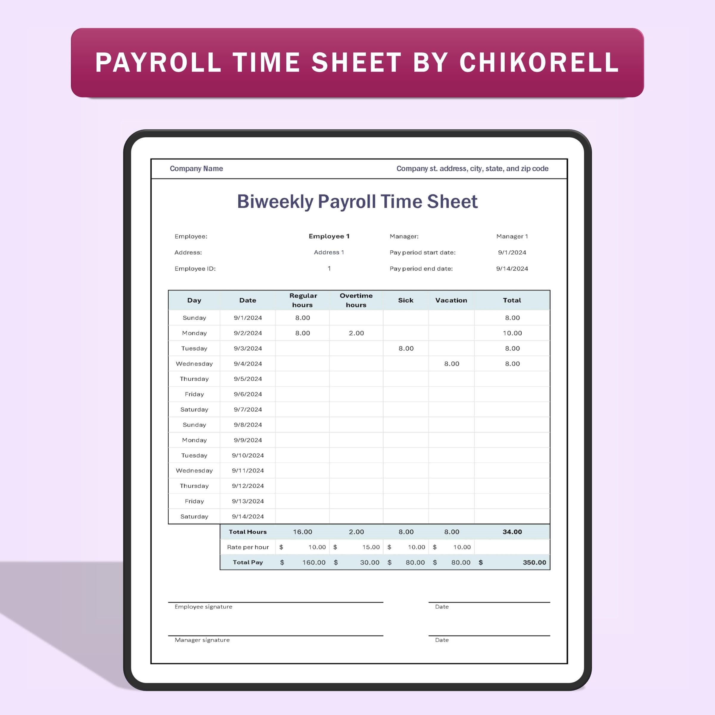 Payroll Timesheet Tracker | Excel & Google Spreadsheet Template ...