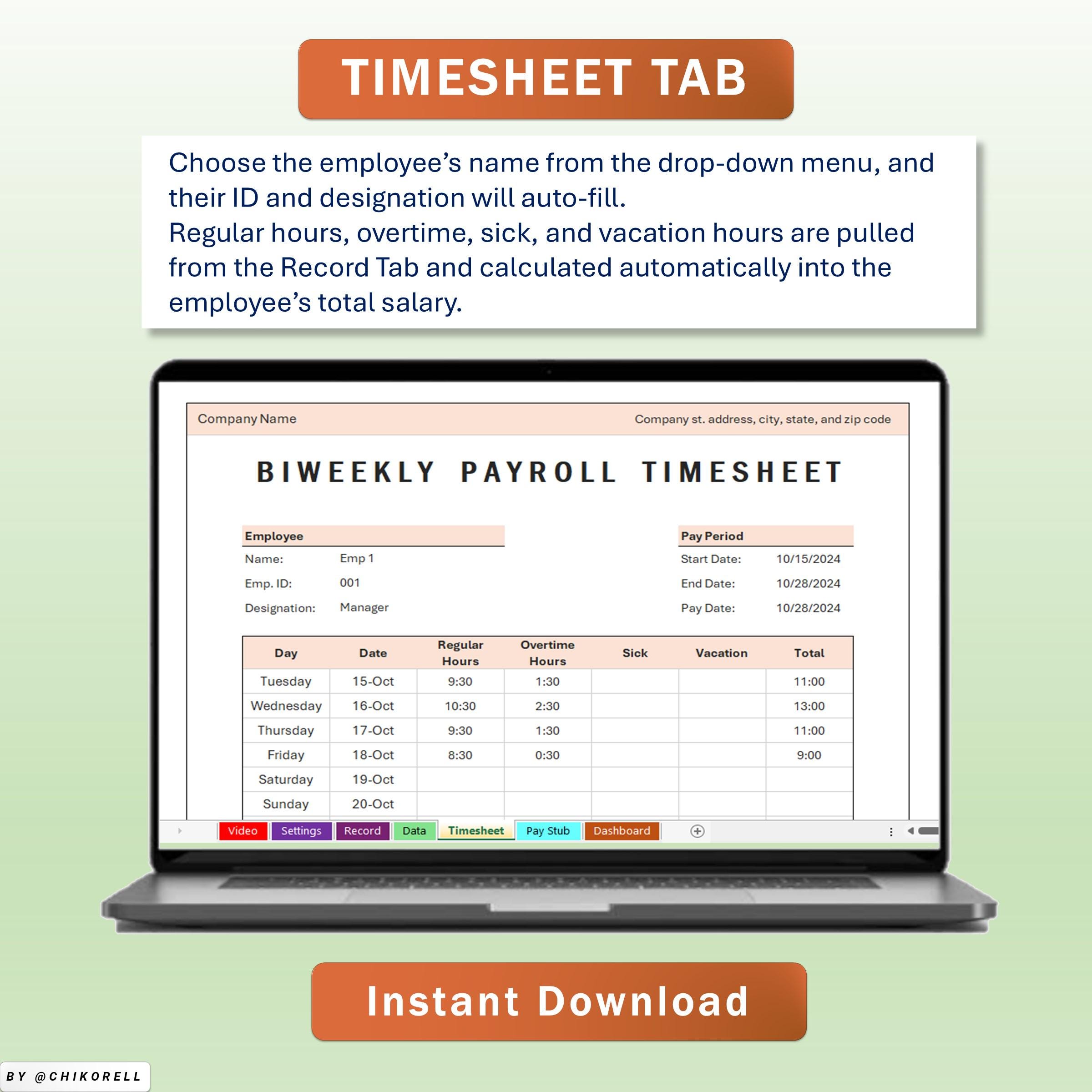 Biweekly Payroll Timesheet Tracker Excel & Google Spreadsheets Template ...