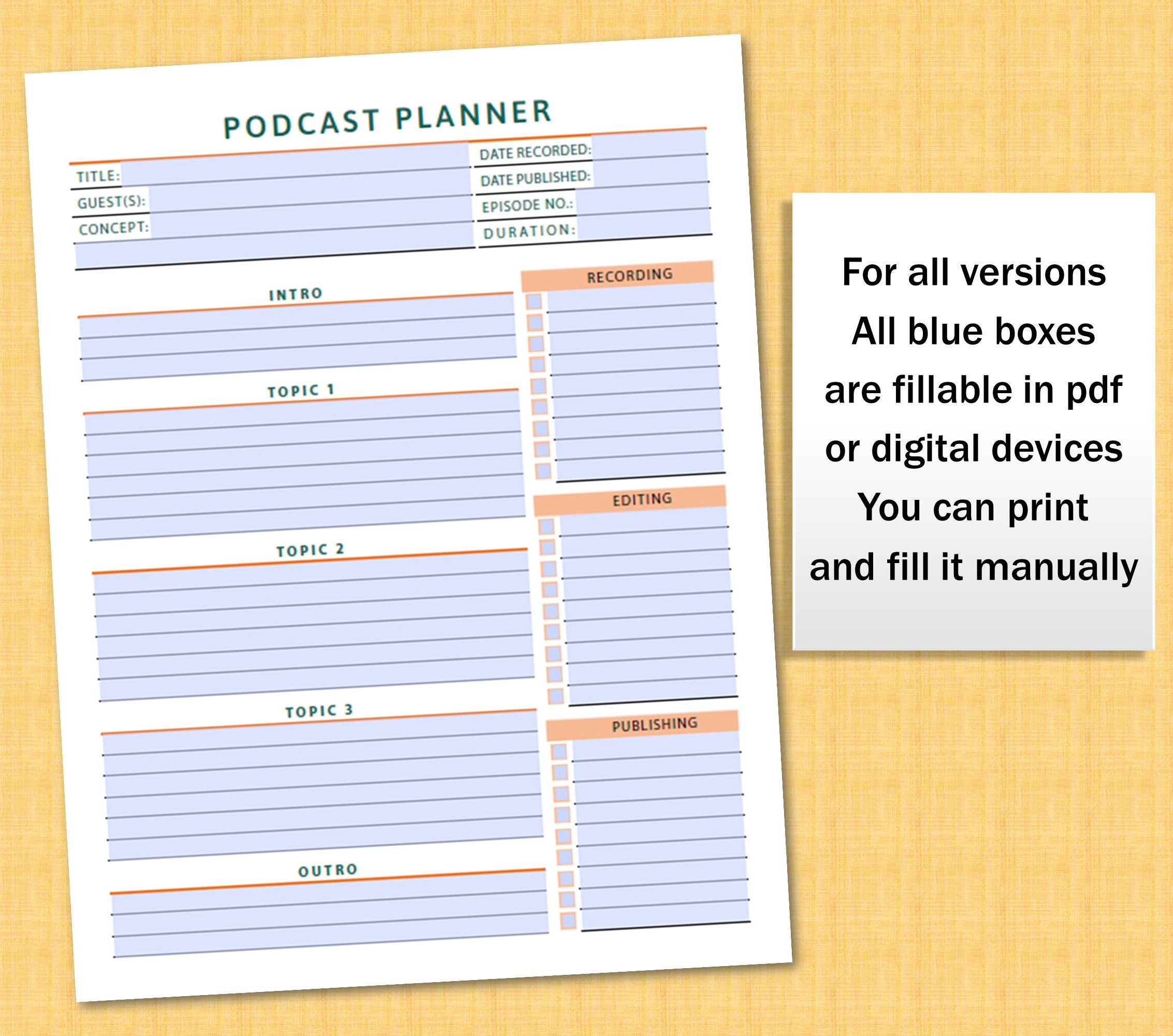 Editable Podcast Planner & Tracker Printable Template Perfect Podcast ...