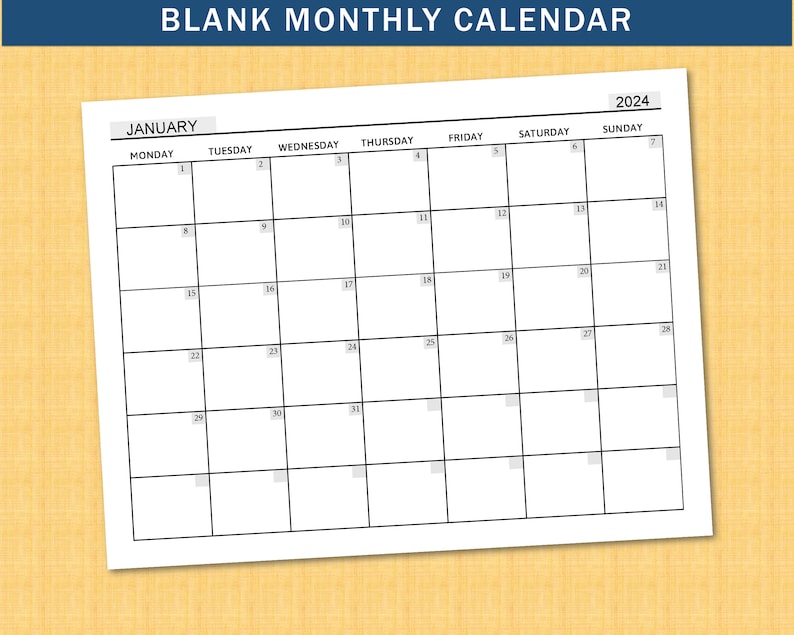 Blank Undated Monthly Calendar Planner Printable Template, Editable ...