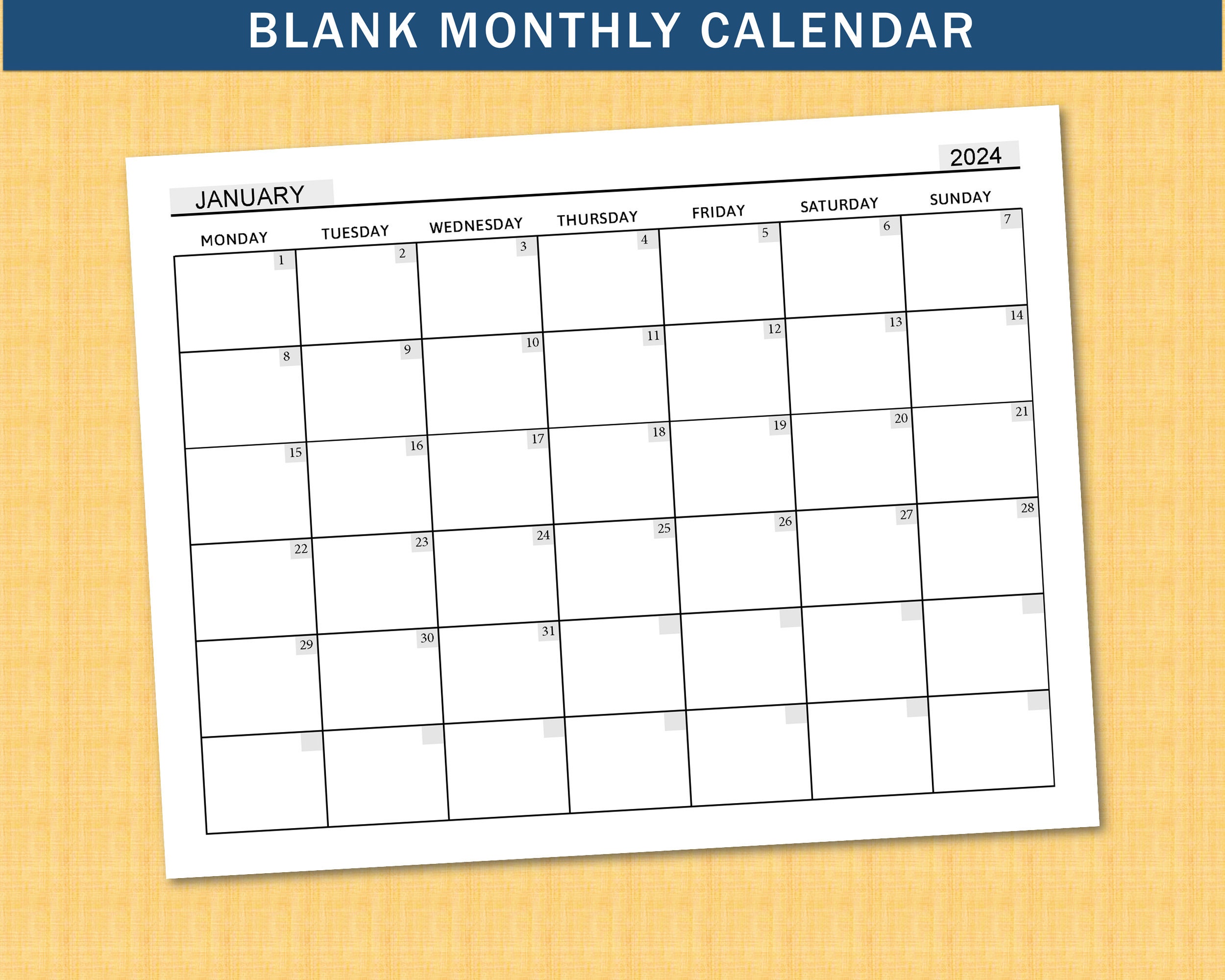 Blank Undated Monthly Calendar Planner Printable Template, Editable ...