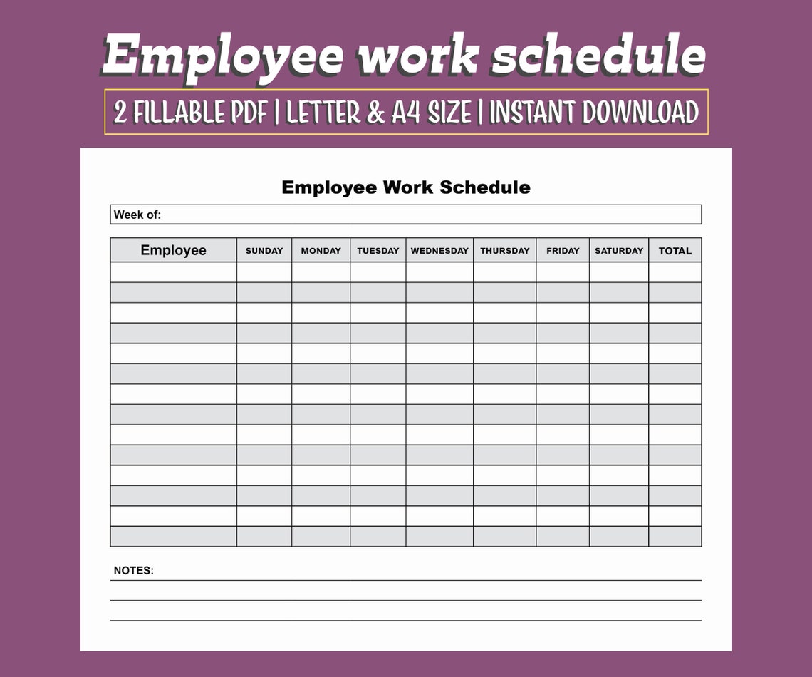 Editable Employee Work Schedule Template Digital Weekly Work - Etsy