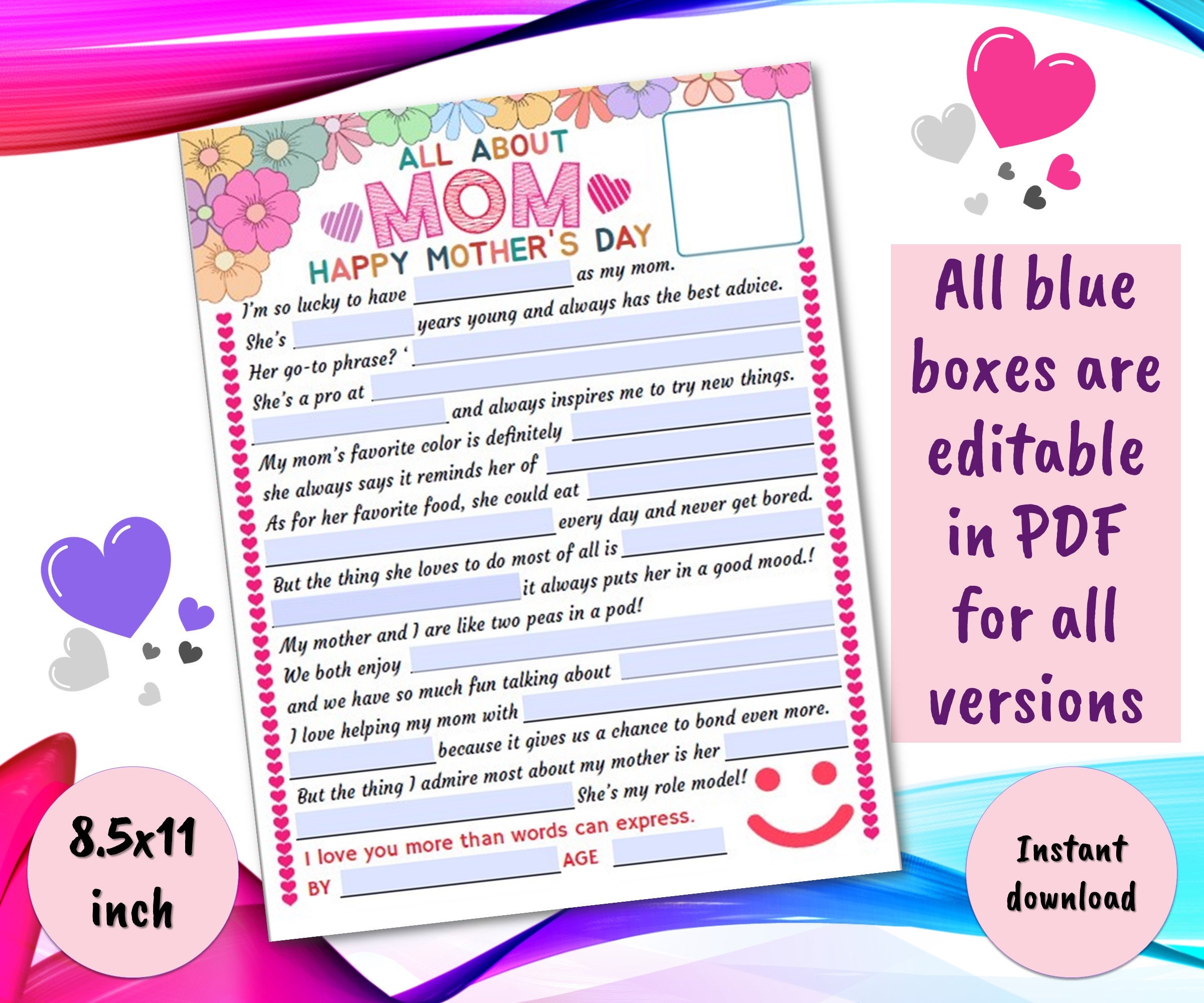 All About My MOM Great Mothers Day Keepsake Presents for MOM, Grandma ...