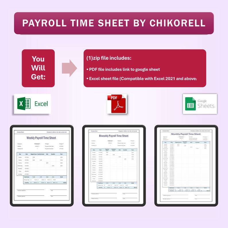 Payroll Timesheet Tracker | Excel & Google Spreadsheet Template ...