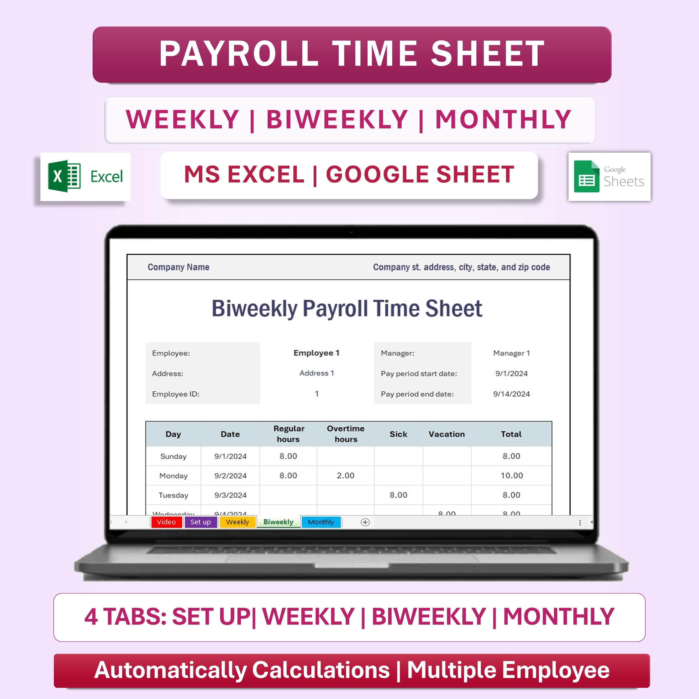 Payroll Timesheet Tracker | Excel & Google Spreadsheet Template ...