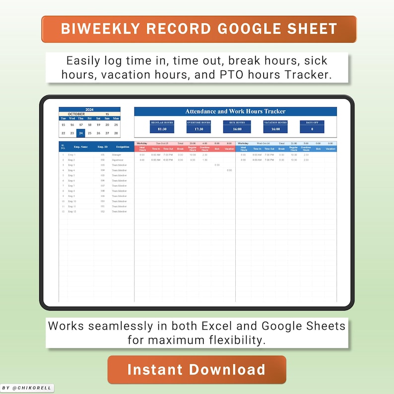 Biweekly Payroll Timesheet Tracker Excel Google Spreadsheets Template