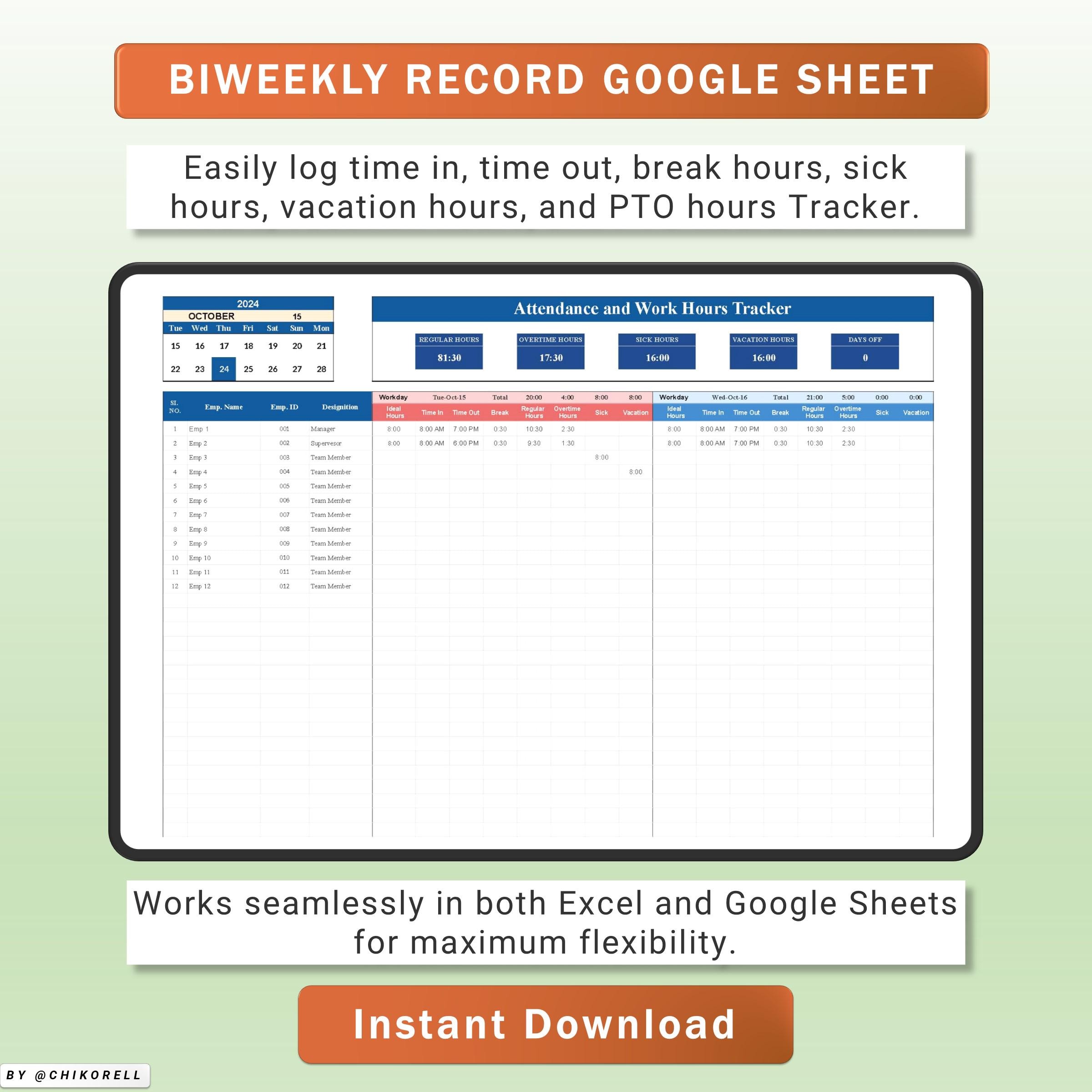 Biweekly Payroll Timesheet Tracker Excel & Google Spreadsheets Template ...
