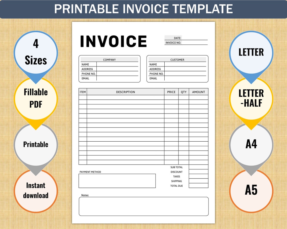 Invoice Template for Small Business Bookkeeping, Receipt, and Service ...