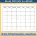 Blank Undated Monthly Calendar Planner Printable Template, Editable ...