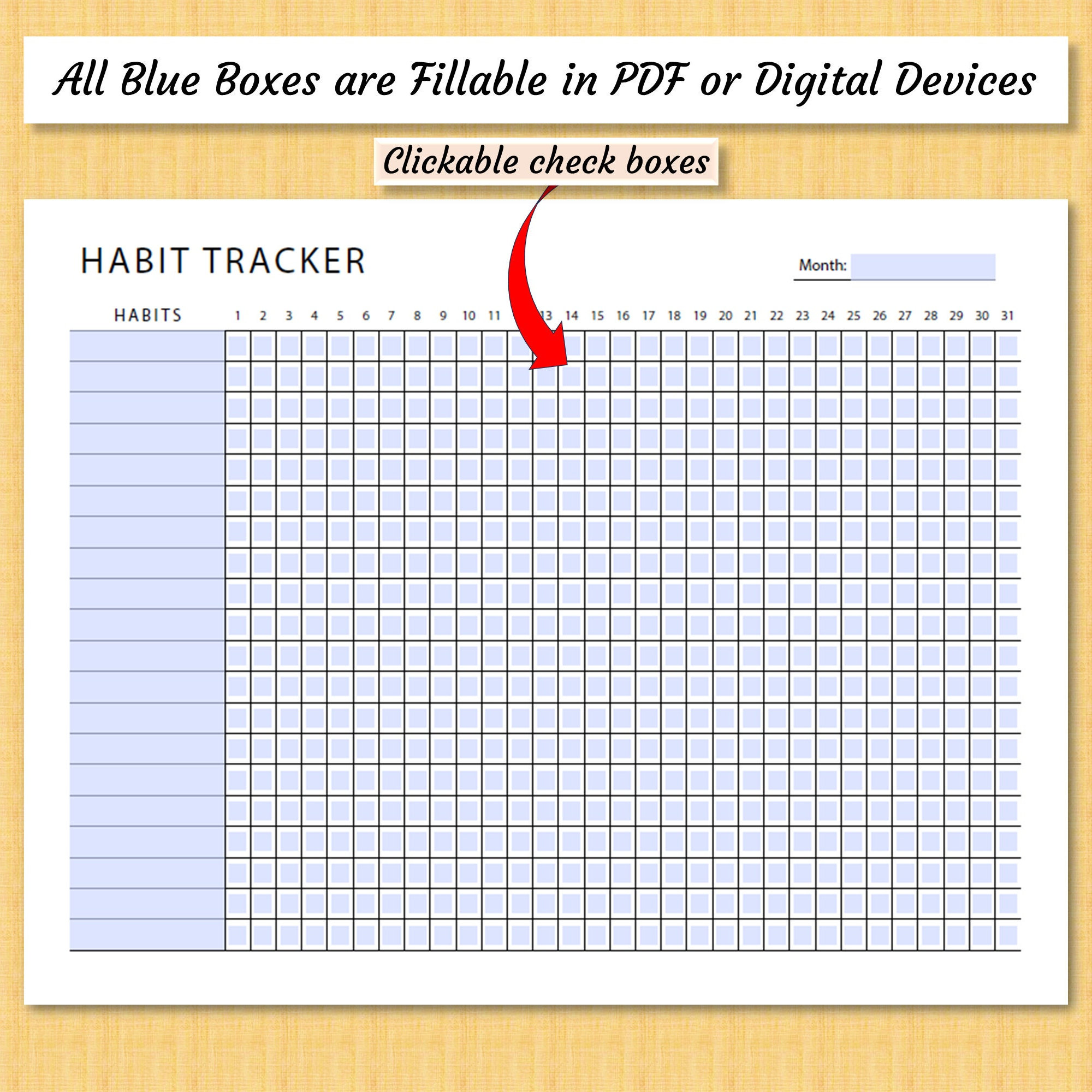 Monthly Habit Tracker Printable Editable PDF, Digital Planner Template ...
