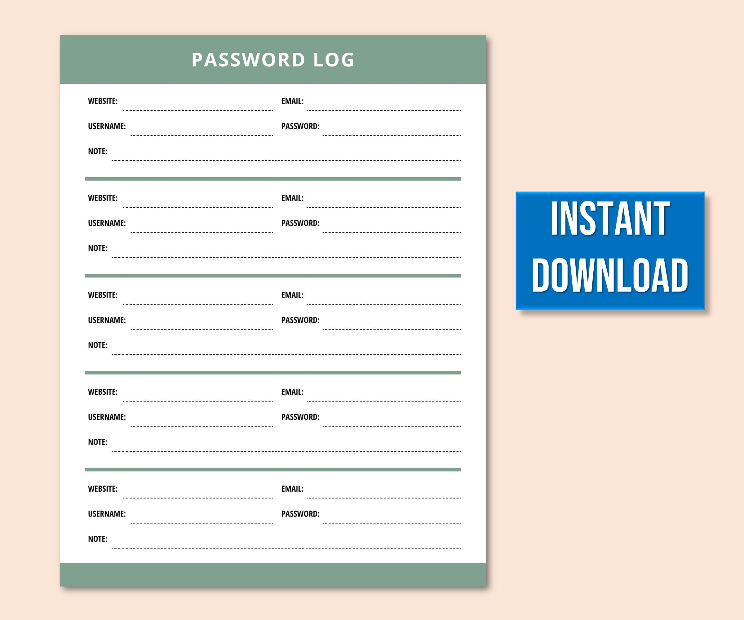 Editable Password Tracker Keeper Template Printable Minimalist Password ...