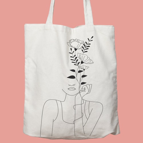 One Line Drawing Flowers Tote Bag Shoulder Bag Shopping | Etsy