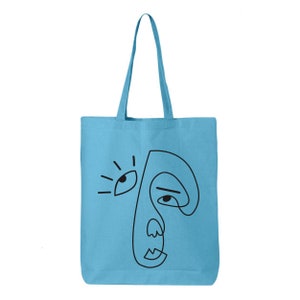 One Line Face Tote Bag Minimal Face Line One Line Art Tote | Etsy