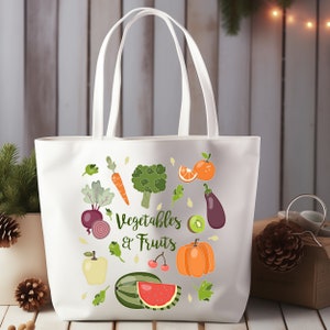 Vegetables and Fruits Tote Bag, Cotton Tote Bag, Farmers Tote Bag ...