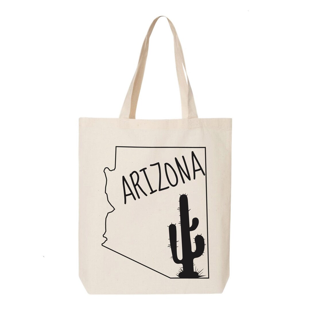Arizona Map Tote Bag: Cactus Design, Eco-friendly Cotton - Etsy