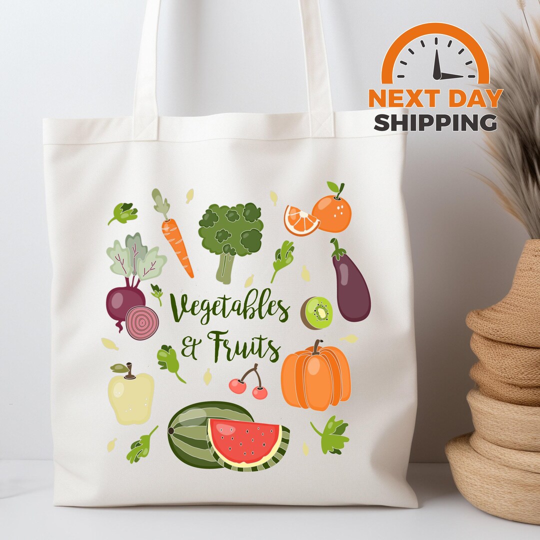 Vegetables and Fruits Tote Bag, Cotton Tote Bag, Farmers Tote Bag ...