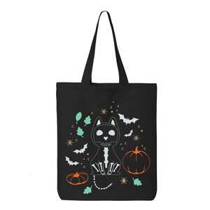 Skeleton Cat Tote Bag, Pumpkin, Friendly Bag, Shoulder Bag, Market Tote ...