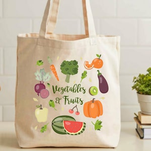Vegetables and Fruits Tote Bag, Cotton Tote Bag, Farmers Tote Bag ...