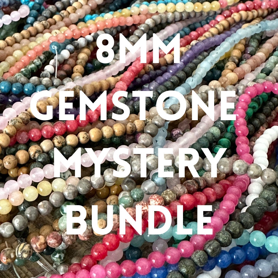 8mm 1lb Mystery Natural Gemstone Crystal Bead Strand Bundle - Jewelry ...