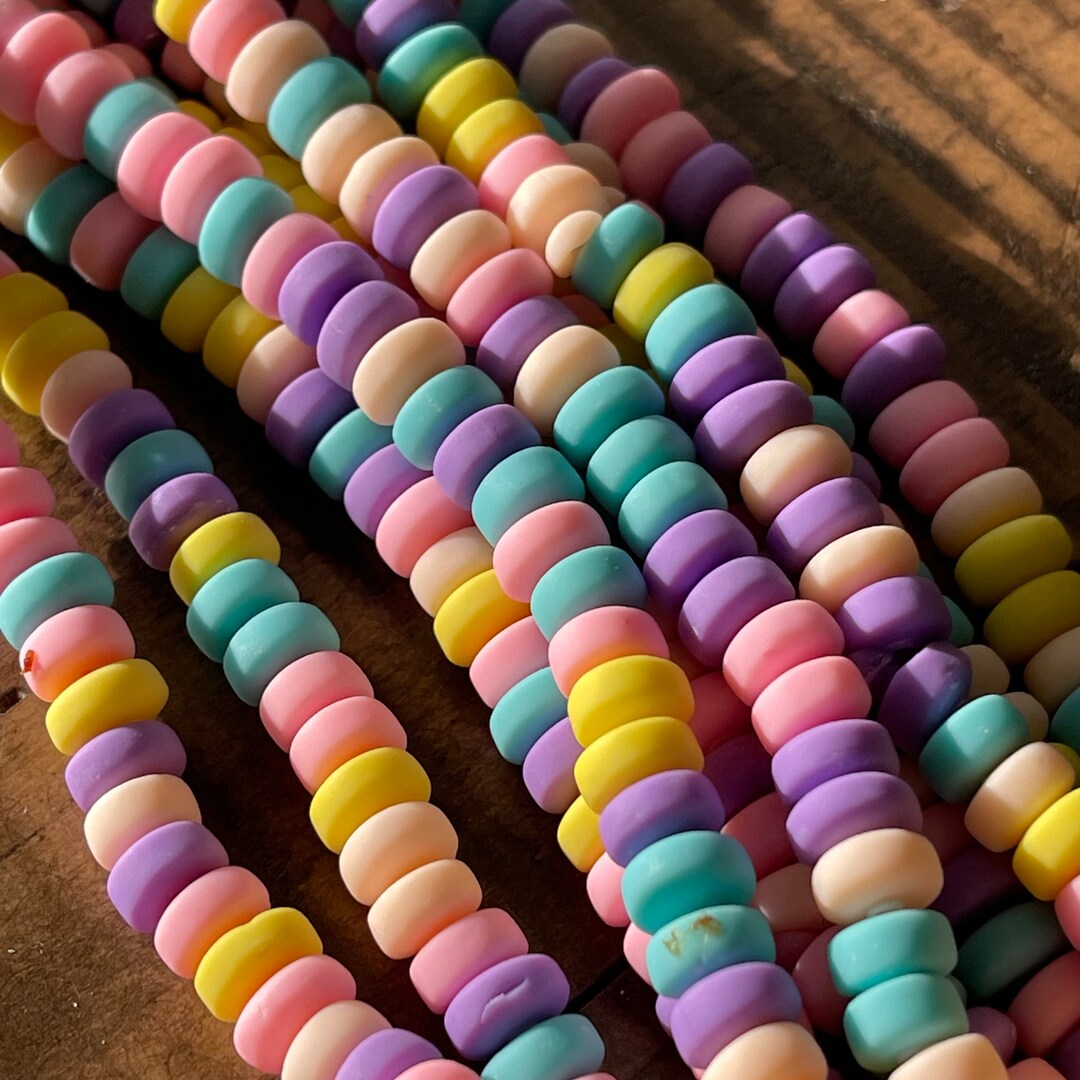 6mm Flat Round Polymer Clay Bead Strands - Lilac Purple Rainbow Variety ...