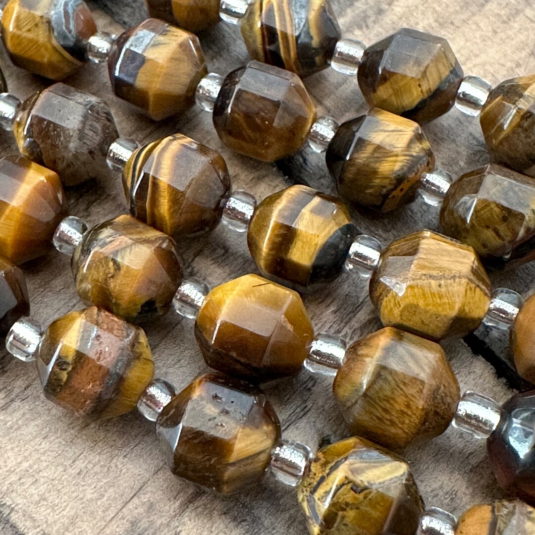 8mm Grade A Natural Tigers Eye Polygon Bead Strands With Seed Beads ...