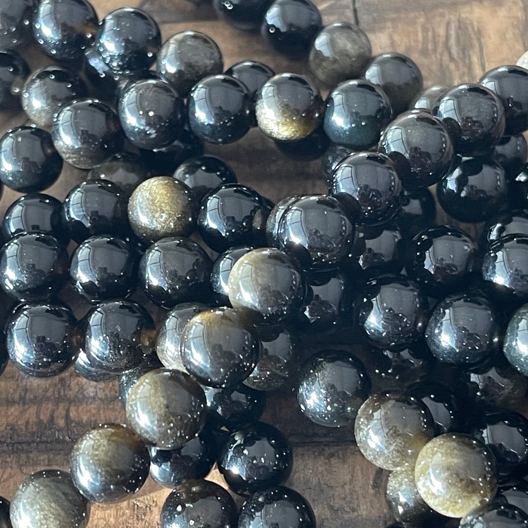 Grade AA Black Gold Sheen Obsidian Bead Strand - 6mm - 8mm - Etsy