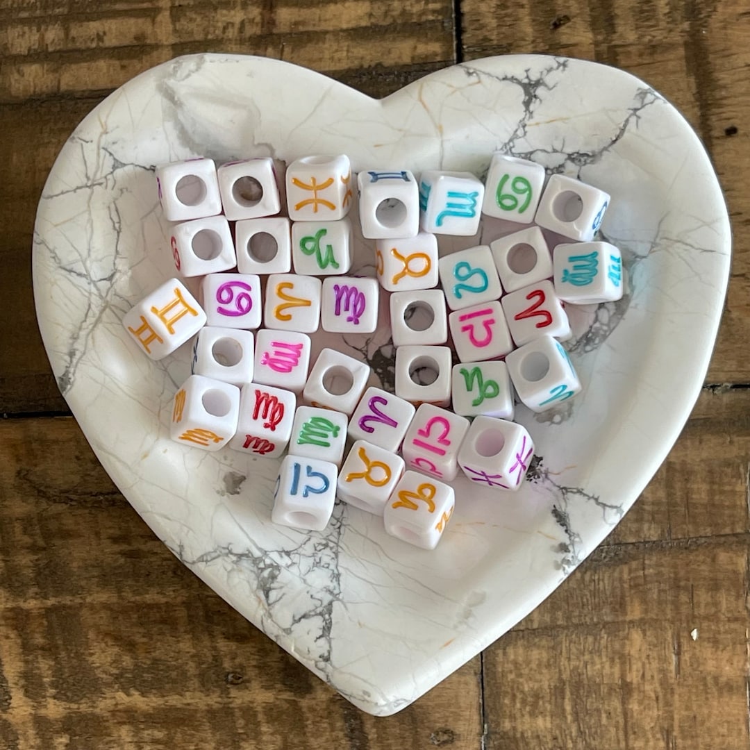 25pc Piece 7mm Constellation Zodiac Sign Acrylic Cube Beads - Etsy