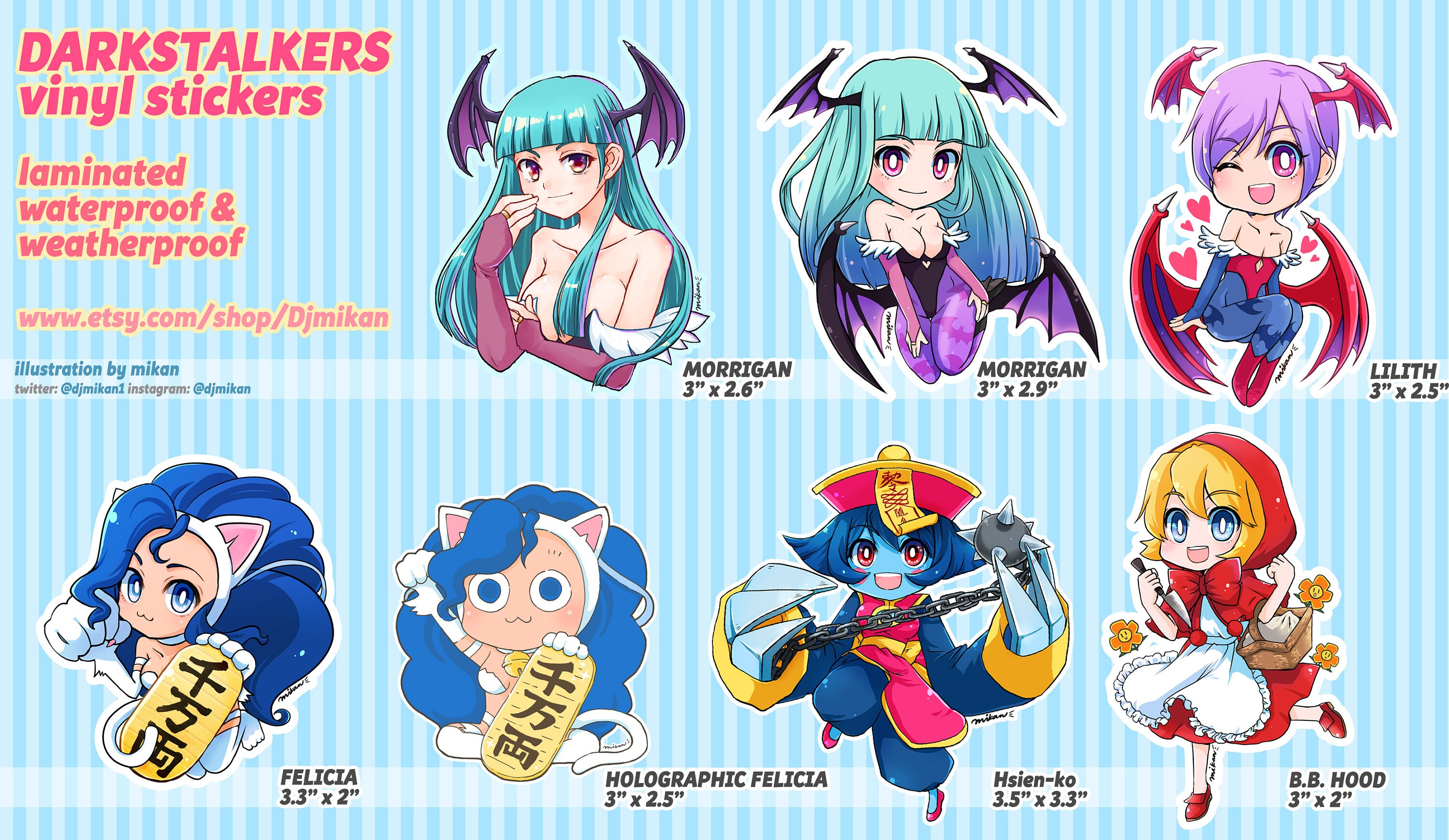 Darkstalkers chibi character vinyl sticker Morrigan Lilith | Etsy