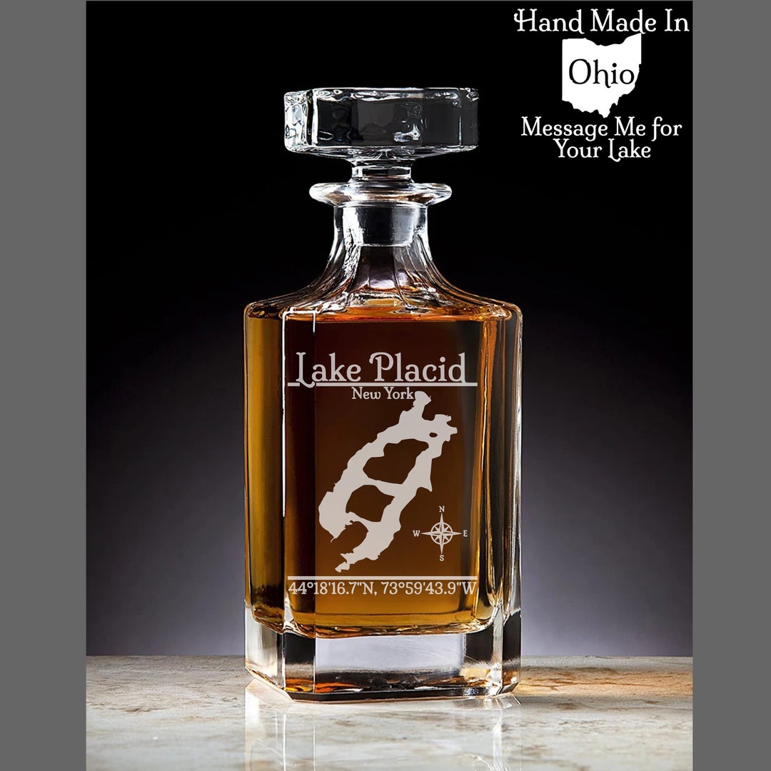 Lake Placid New York Whiskey Decanter | Laser Engraved Glass Barware - Etsy
