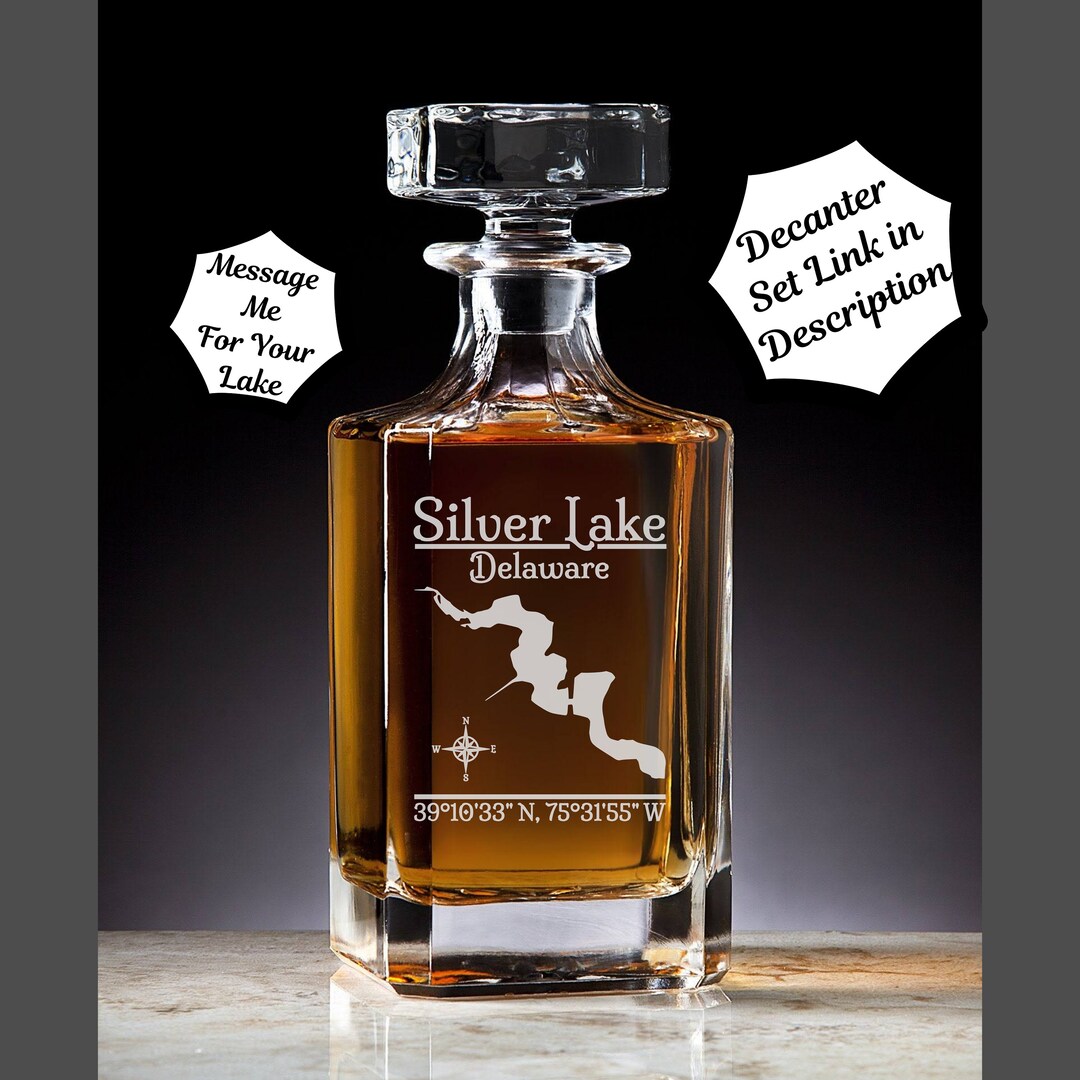 Silver Lake Delaware Whiskey Decanter | Laser Engraved Glass Barware - Etsy