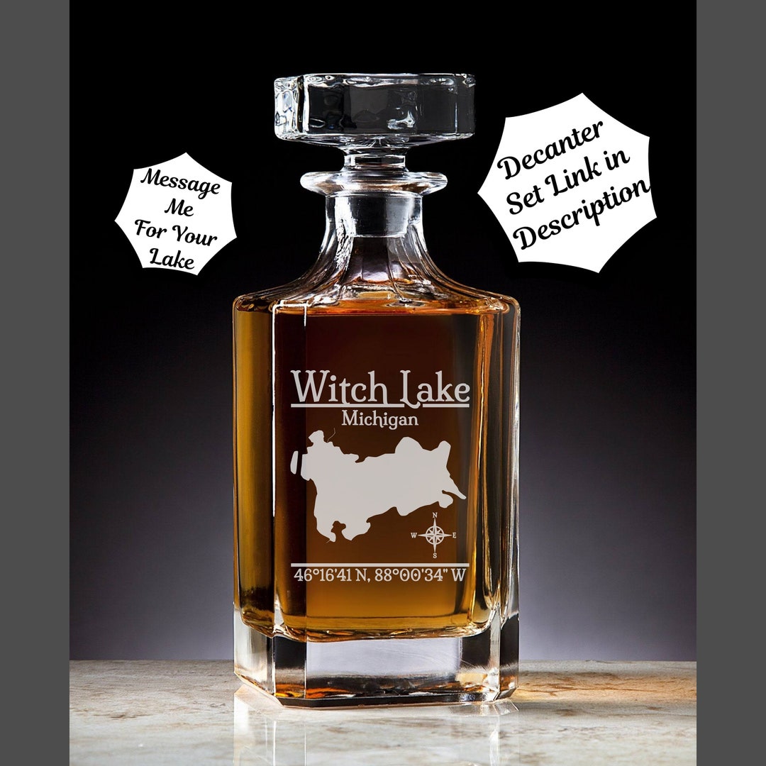 Witch Lake Michigan Whiskey Decanter | Laser Engraved Glass Barware - Etsy