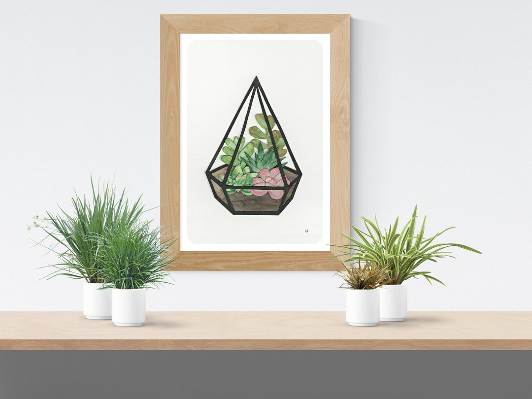 Succulent Terrarium Watercolour Collage Plant Print - Etsy
