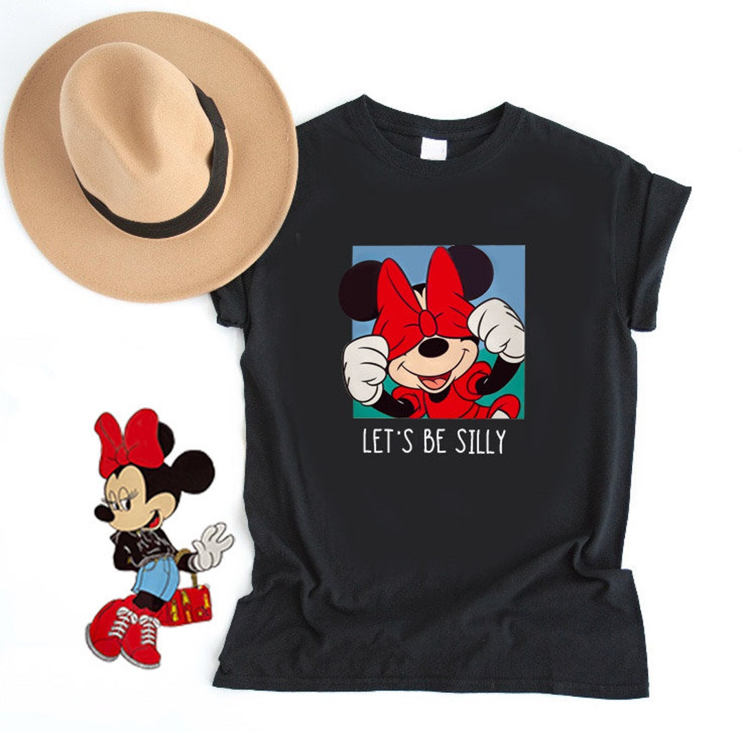 Let's Be Silly Black Disney Shirt_minnie Mouse Face Red Bow_funny ...