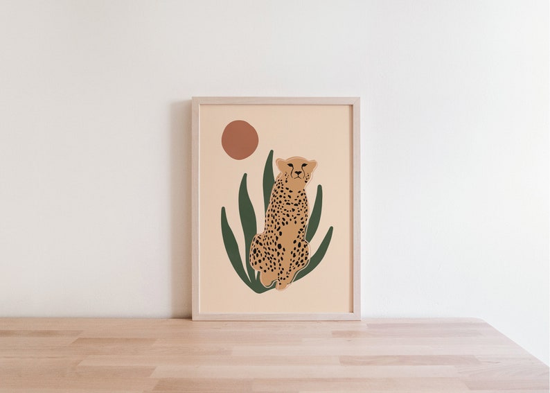 Cheetah Wall Art Boho Cheetah Art Print Botanical Art - Etsy