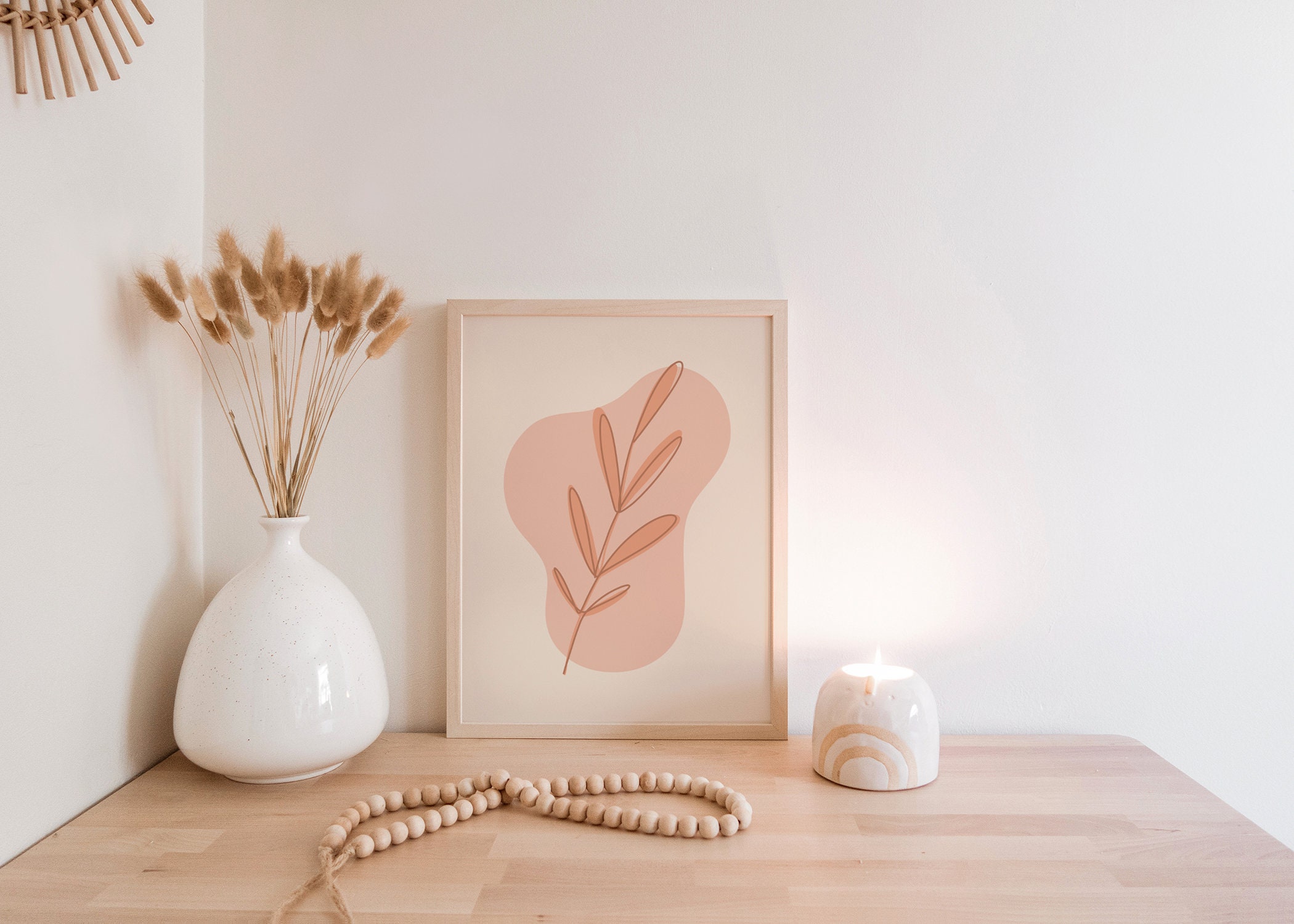 Abstract Plant Wall Art | Pink and Beige Art | Botanical Wall Art ...