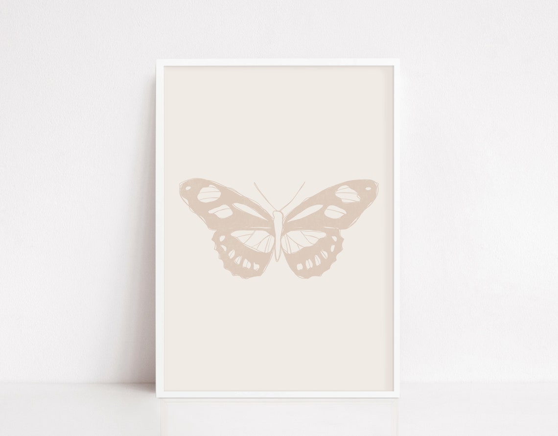 Neutral Butterfly Art Line Art Print Abstract Printable | Etsy