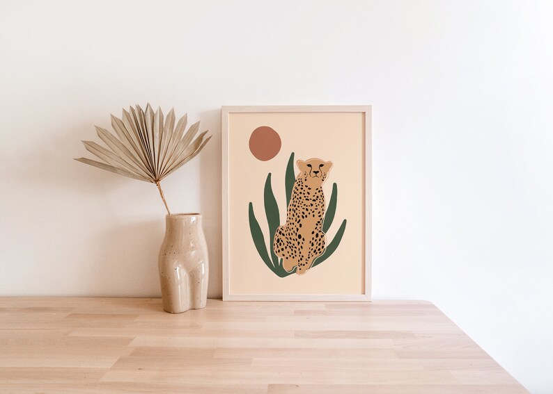 Cheetah Wall Art Boho Cheetah Art Print Botanical Art - Etsy