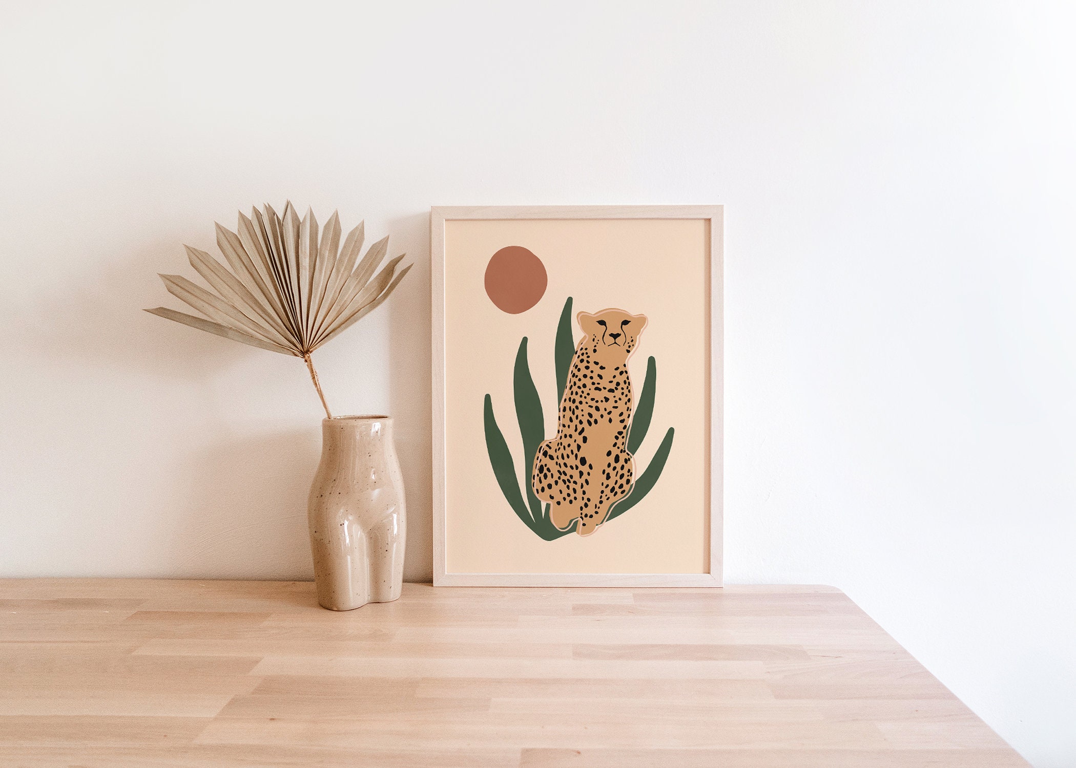 Cheetah Wall Art Boho Cheetah Art Print Botanical Art | Etsy
